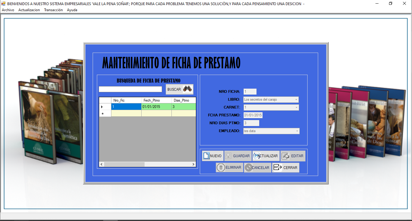 Sistema de Biblioteca desarrollado en Visual Basic y Sql Server Sistema de Biblioteca desarrollado en Visual Basic y Sql Server