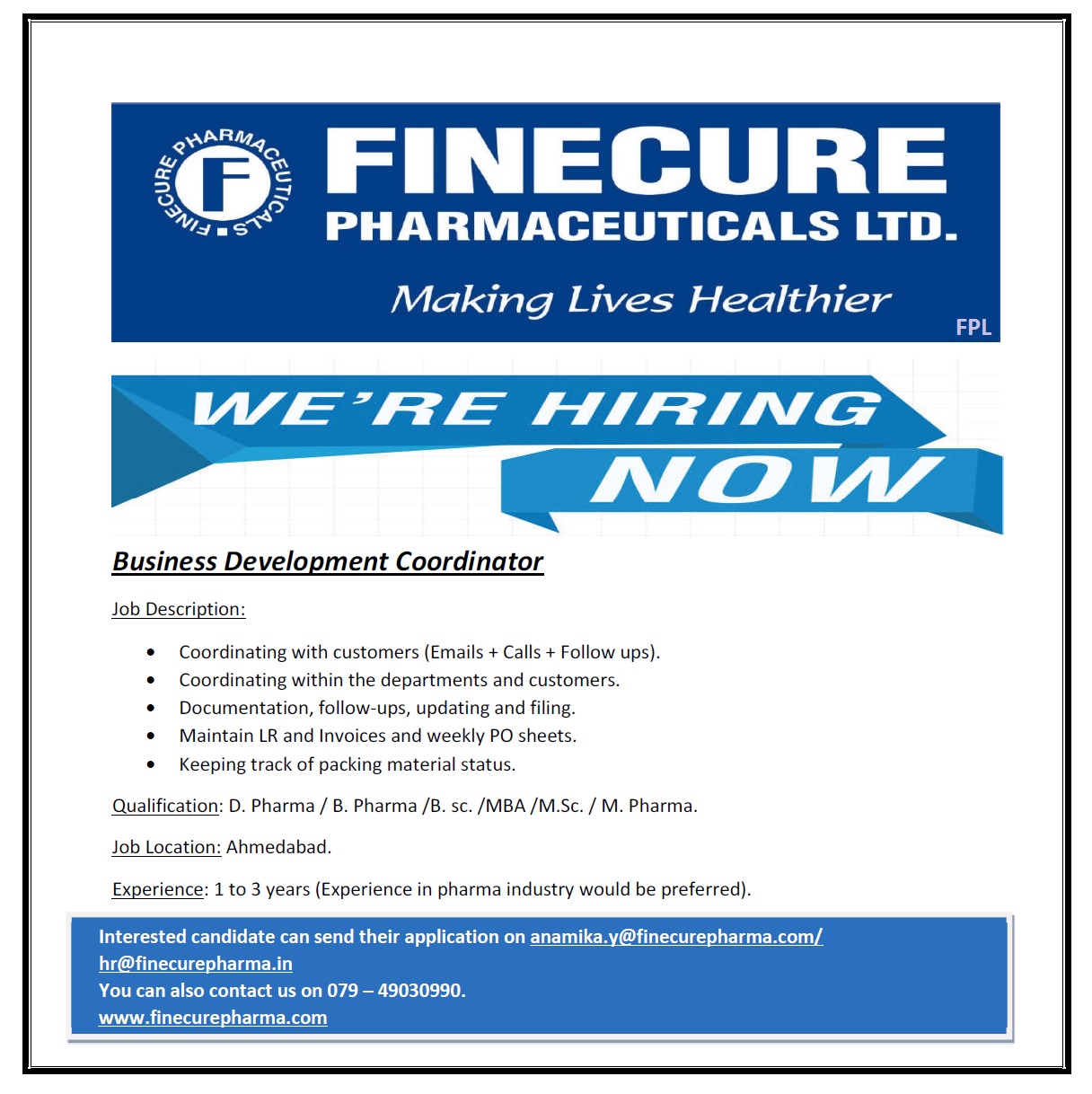 Finecure Pharmaceuticals Ltd - Urgent Openings for D.Pharm, B.Pharm, B ...