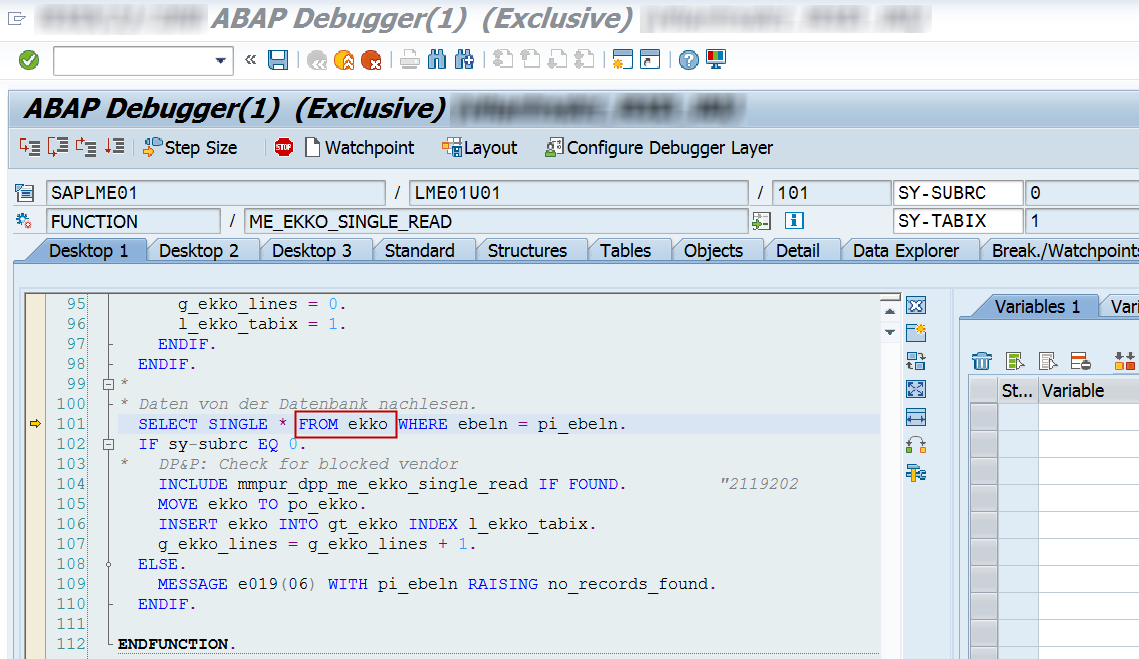 Sap Abap Central Break Point For Select Statement With Table Filter