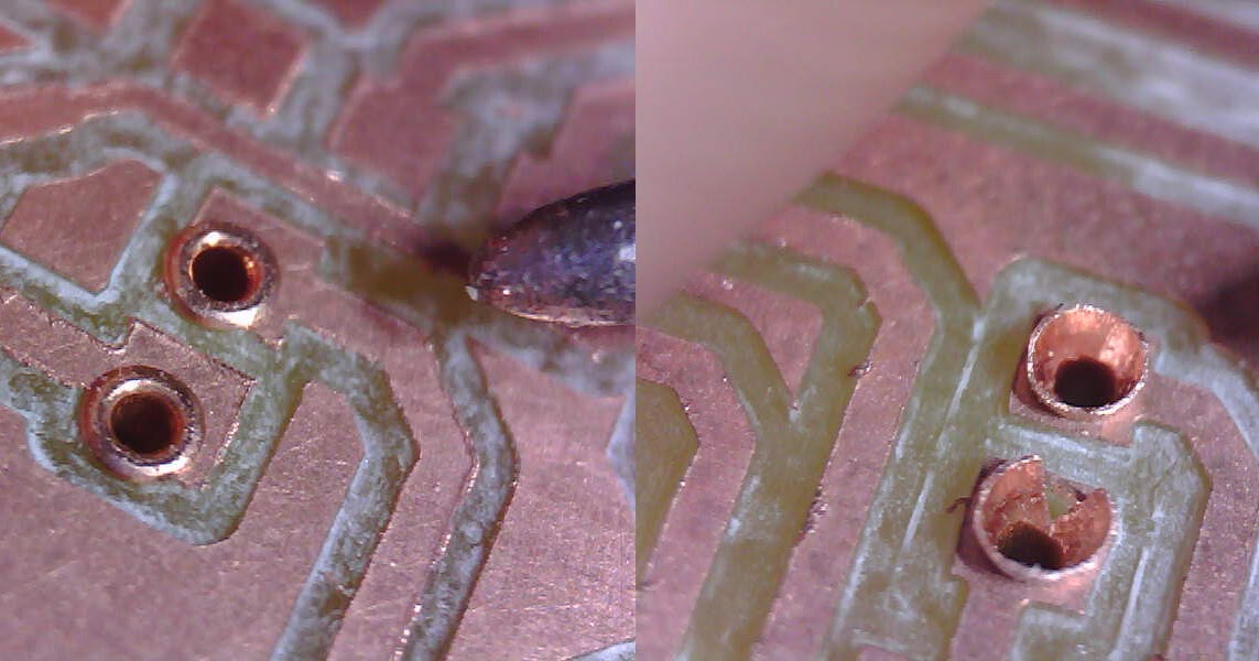 Oz for us: Using PCB rivets vias for homemade double sided PCB