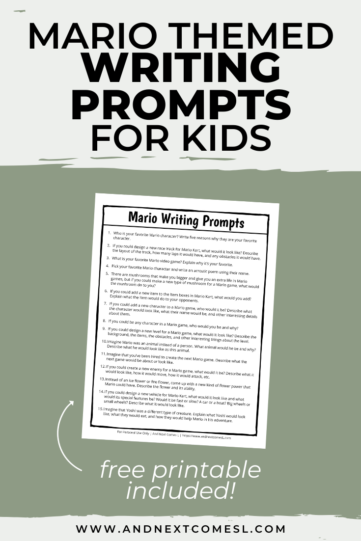 Mario Themed Writing Prompts for Kids {Free Printable!} | And Next ...