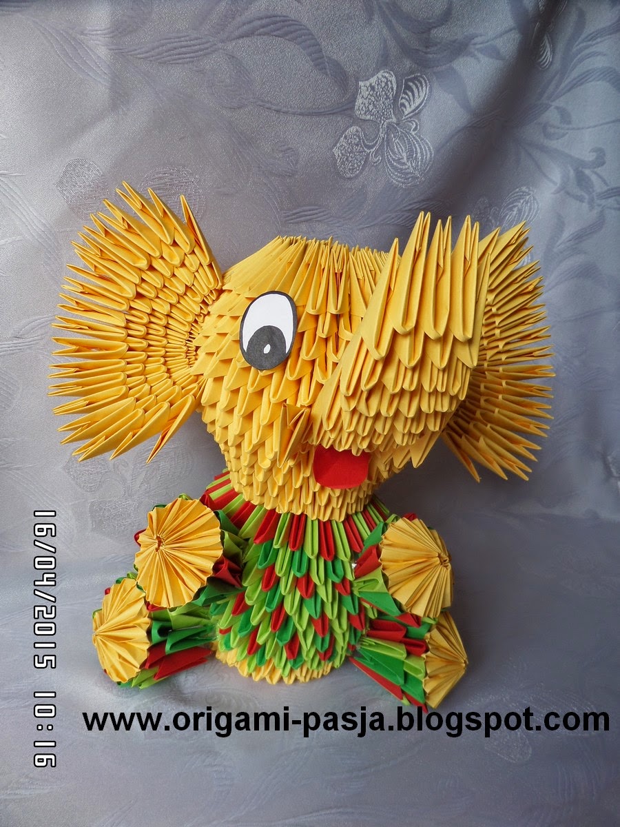www.origami-pasja.blogspot.com: Kolorowy słoń - origami modułowe.