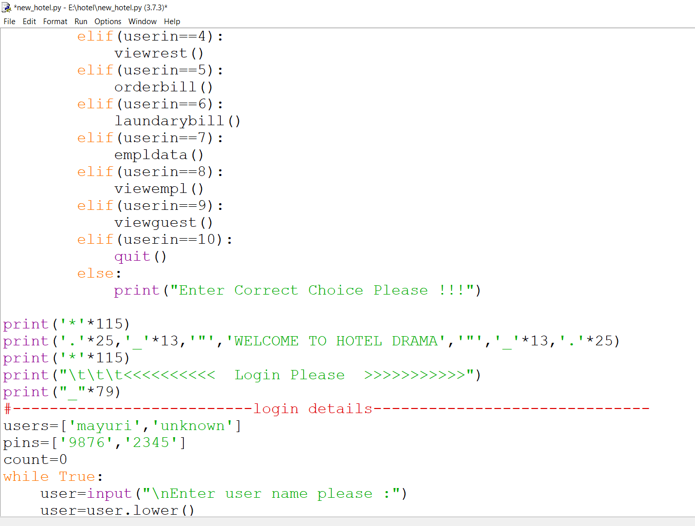 Hotel Management using Python and MySQL