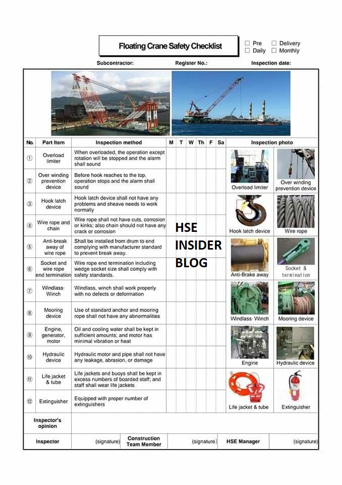 HSE Insider : FLOATING CRANE, BARGE, DREDGER SAFETY CHECKLIST WITH PICTURES