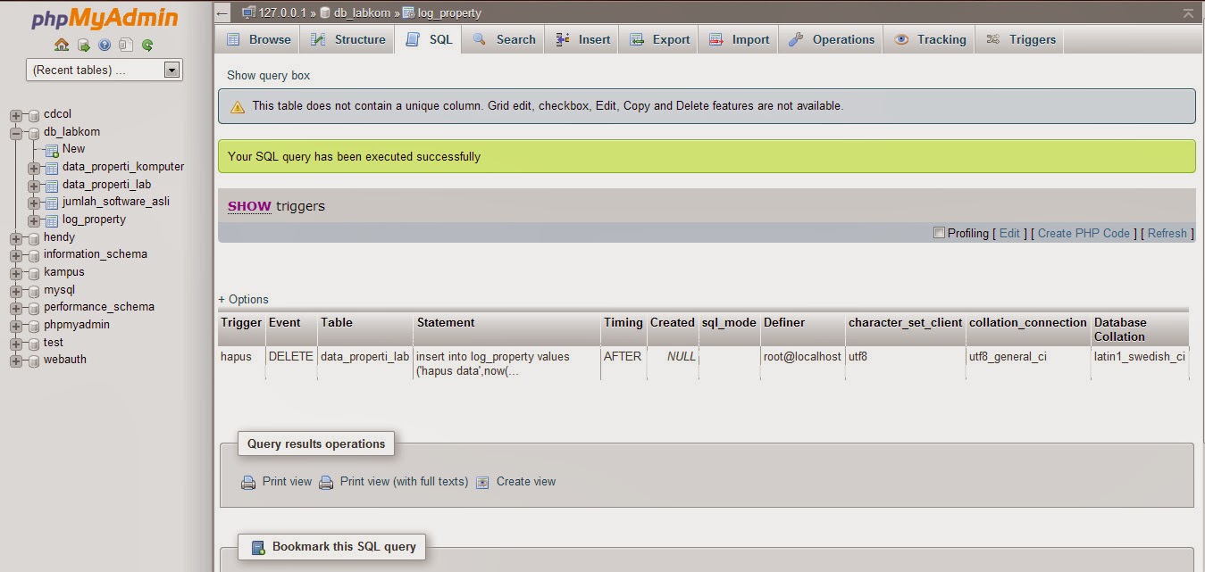 Tugas TI Tok Doang: Cara Membuat Trigger Delete Dengan mySQL