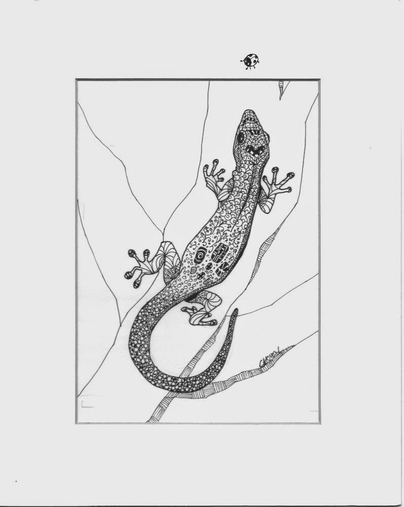 Carmen Beecher: Zen Lizard, Pen and Ink Drawing, 8x10 Matted Zentangle ...