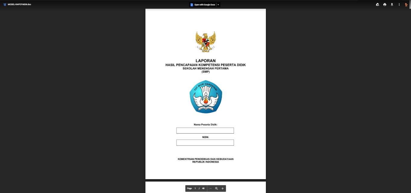 Contoh Model Raport Untuk SMP/MTs Kurikulum 2013 Terbaru | Info PTK Sekolah