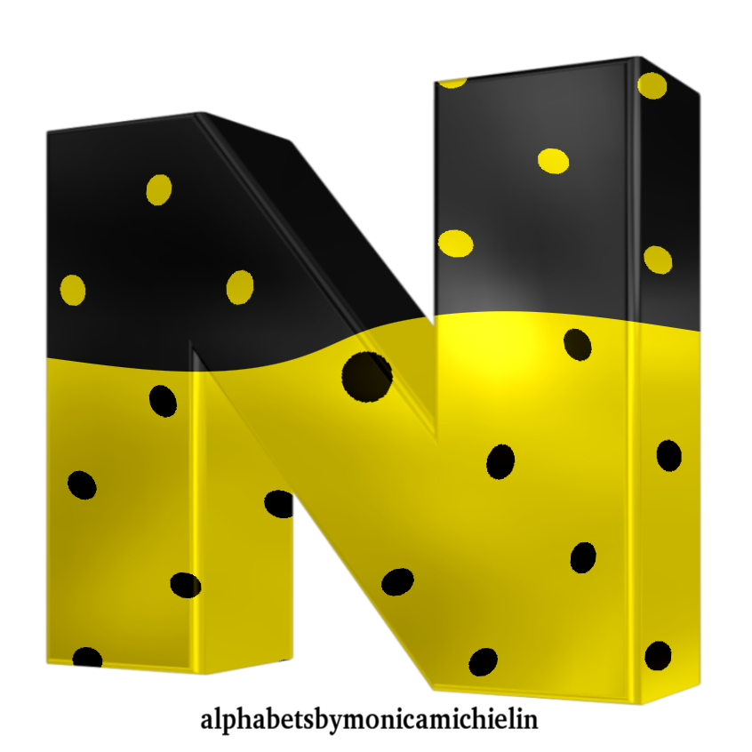 M. Michielin Alphabets: YELLOW AND BLACK POLKA DOTS ALPHABET AND ICONS PNG