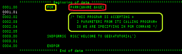 Geek4Tutorial.com: What is the use of PGM and ENDPGM in CL program