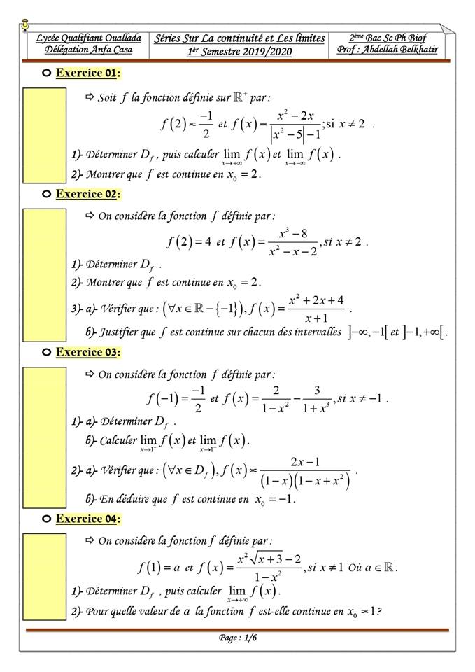 exercices la continuités et les limites-maths bac international