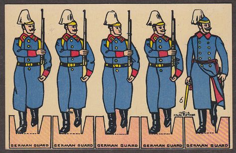 Toy soldiers and real battles: WW1 German guards paper cutout postcard