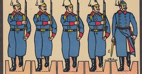 Toy soldiers and real battles: WW1 German guards paper cutout postcard