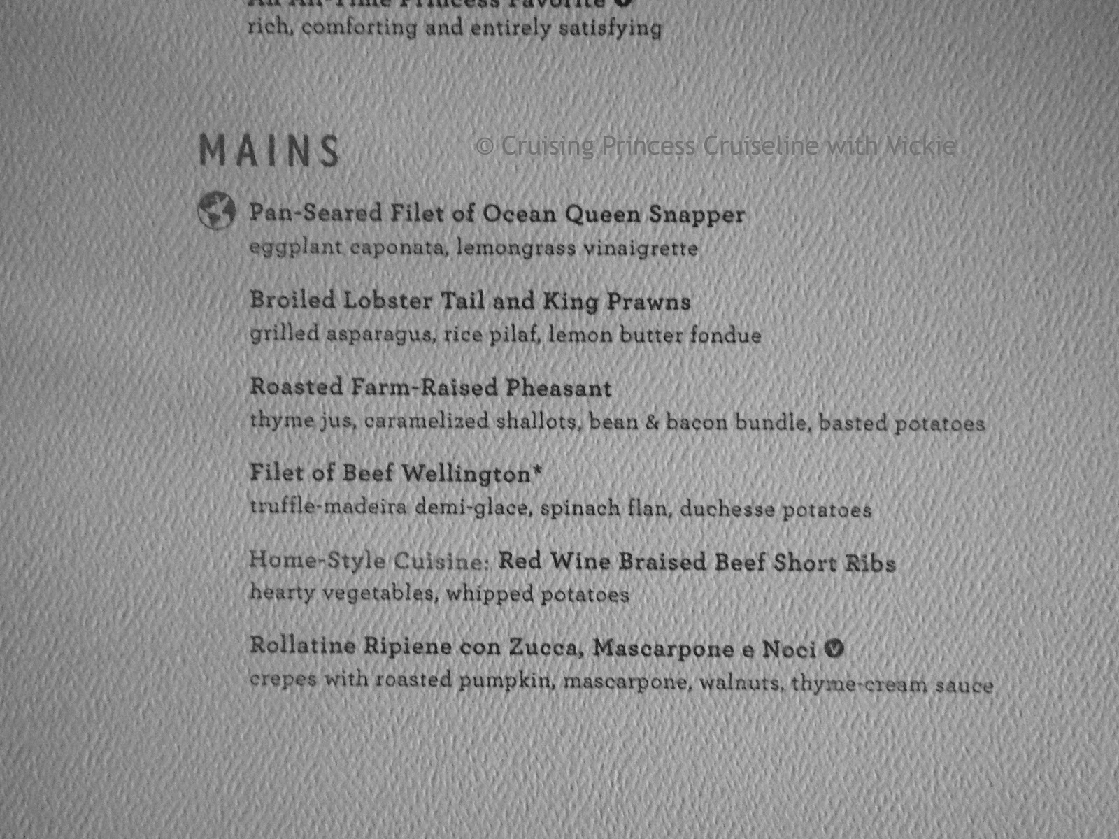 Vickie and Bernie Travel: Menus from the Royal Princess