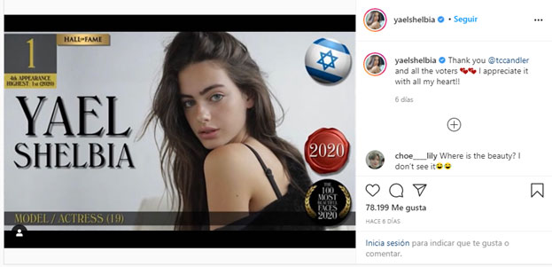 Modelo israelí elegida la «cara más bella» del mundo en 2020