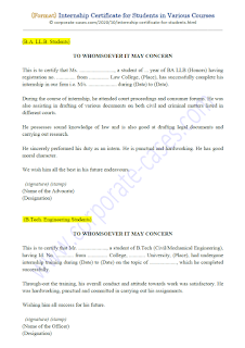 Internship Certificate Formats for Students in Various Courses