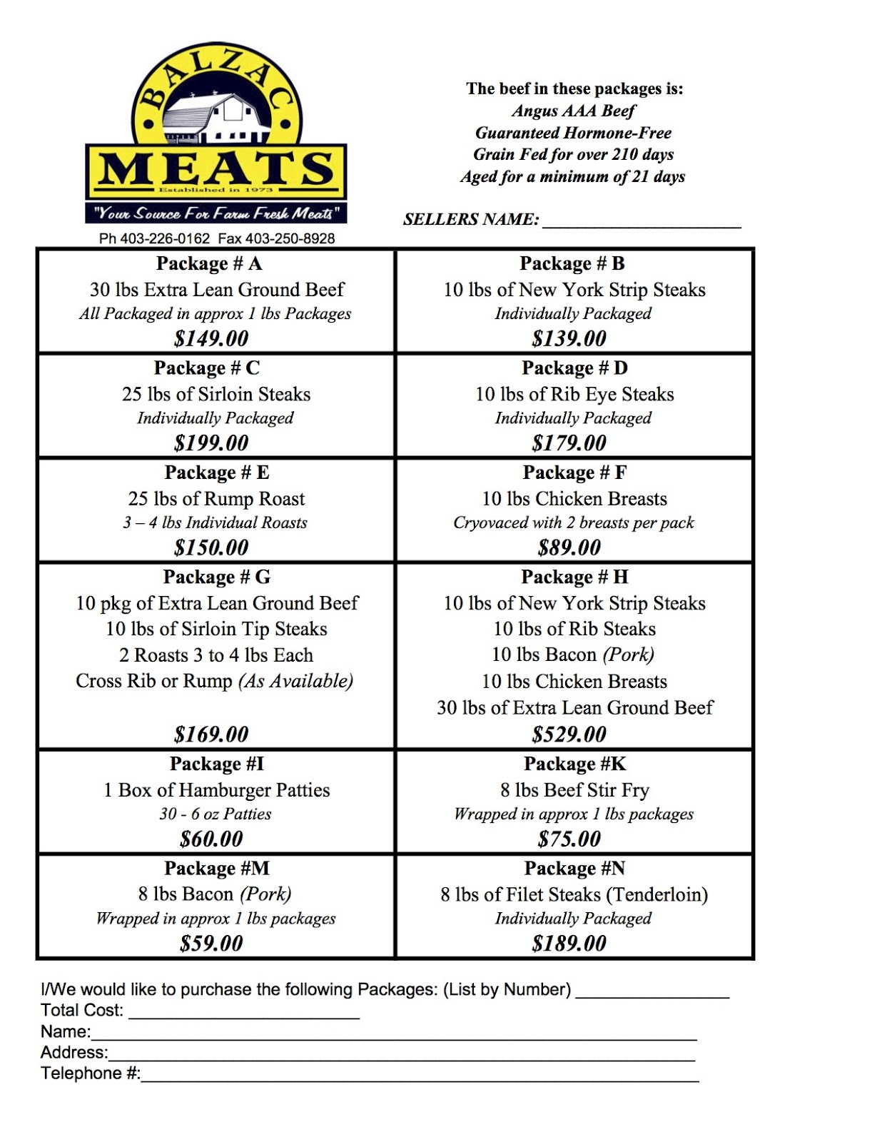 LTBK St. Jude/Woodcreek Recreation Area: Balzac Meats - Orders due May 3rd