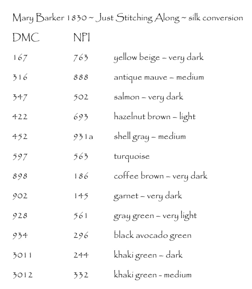 Just Stitching Along: Mary Barker 1830 conversion update!