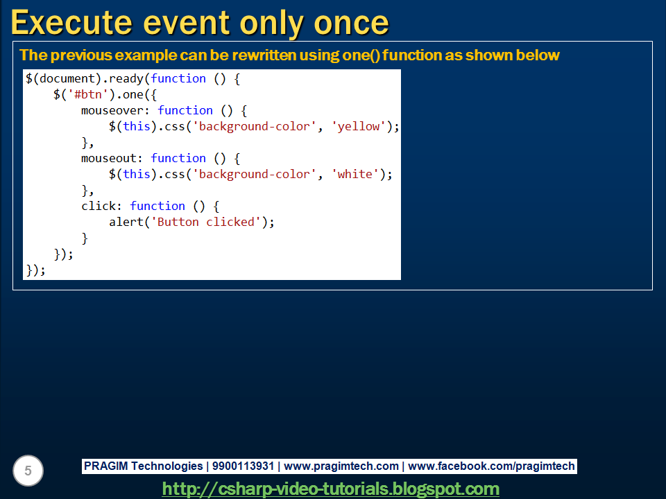 Sql server, .net and c# video tutorial: jquery execute event only once Sql server, .net and c# video tutorial: jquery execute event only once