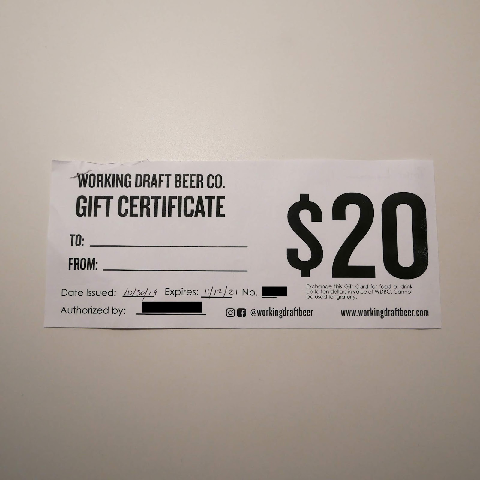 Auction Home Item 19 Working Draft Beer 20 Gift Certificate auction-home-item-19-working-draft-beer-20-gift-certificate