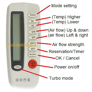 English guide to Korean air conditioner remote controls