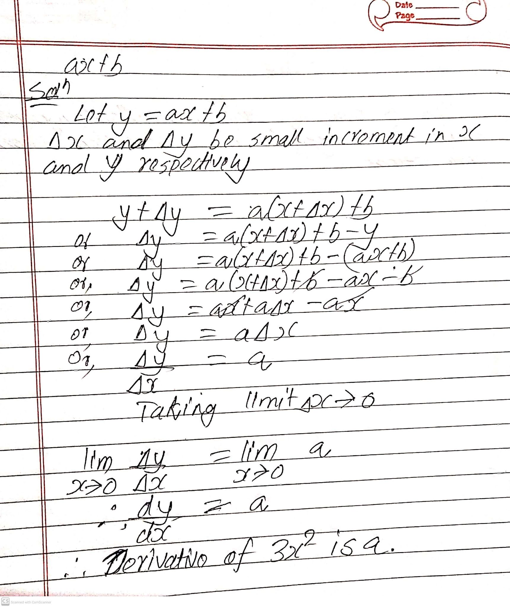 Find derivative of ax+b using first principle/definition.Solved with ...