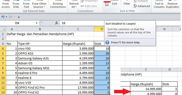 Cara Mengurutkan Data di Excel Dengan Perintah Sort