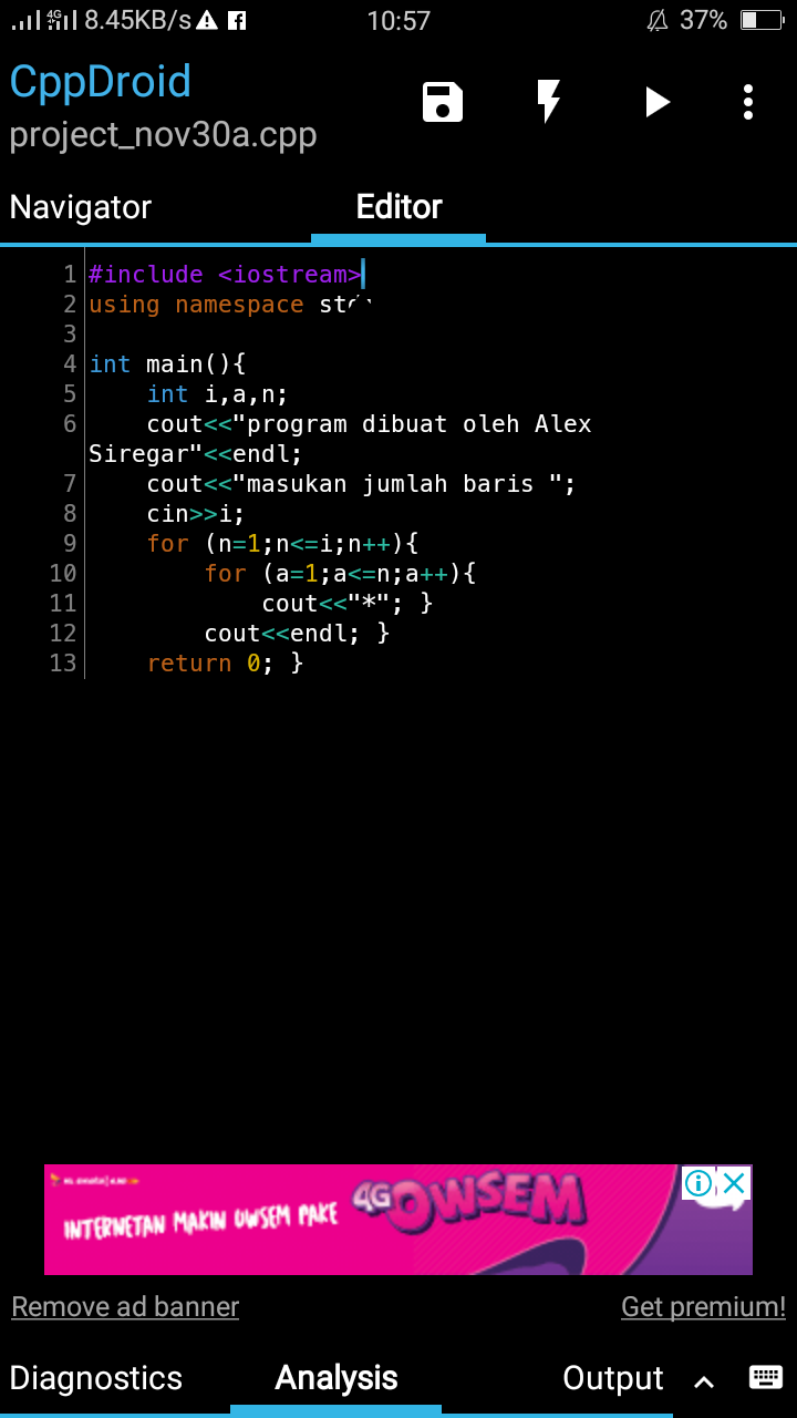 Membuat Segitiga Bintang dengan C++ di Android - Kebagian.com Membuat Segitiga Bintang dengan C++ di Android - Kebagian.com