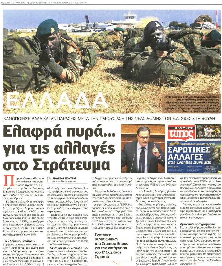 ΕΛΑΦΡΑ ΠΥΡΑ... ΓΙΑ ΤΙΣ ΑΛΛΑΓΕΣ ΣΤΟ ΣΤΡΑΤΕΥΜΑ - ΣΤΡΑΤΙΩΤΙΚΑ ΘΕΜΑΤΑ... ΕΠ ...