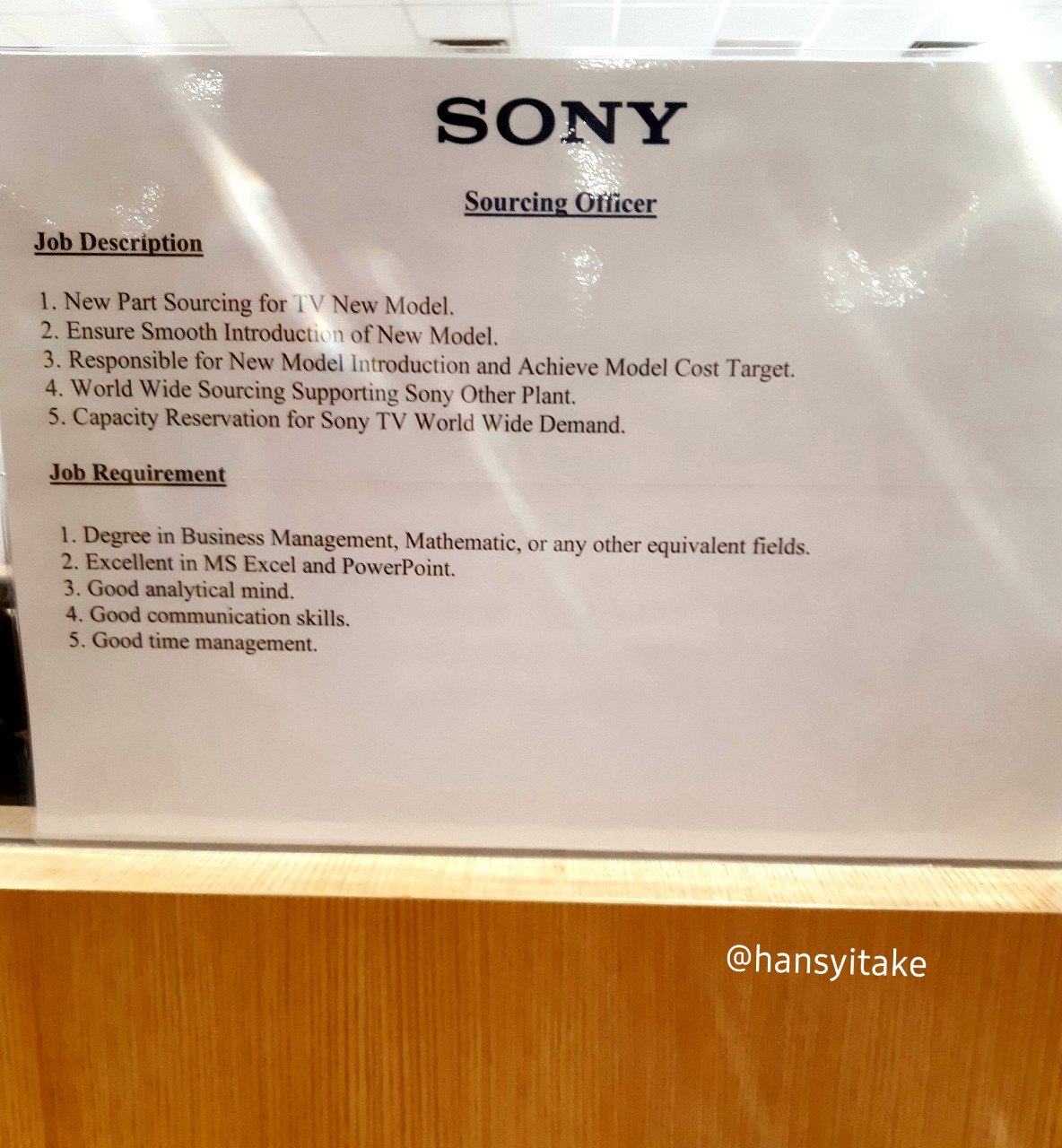 Walk-In Interview Sony EMCS (Malaysia) Sdn. Bhd. - Hansyitake's
