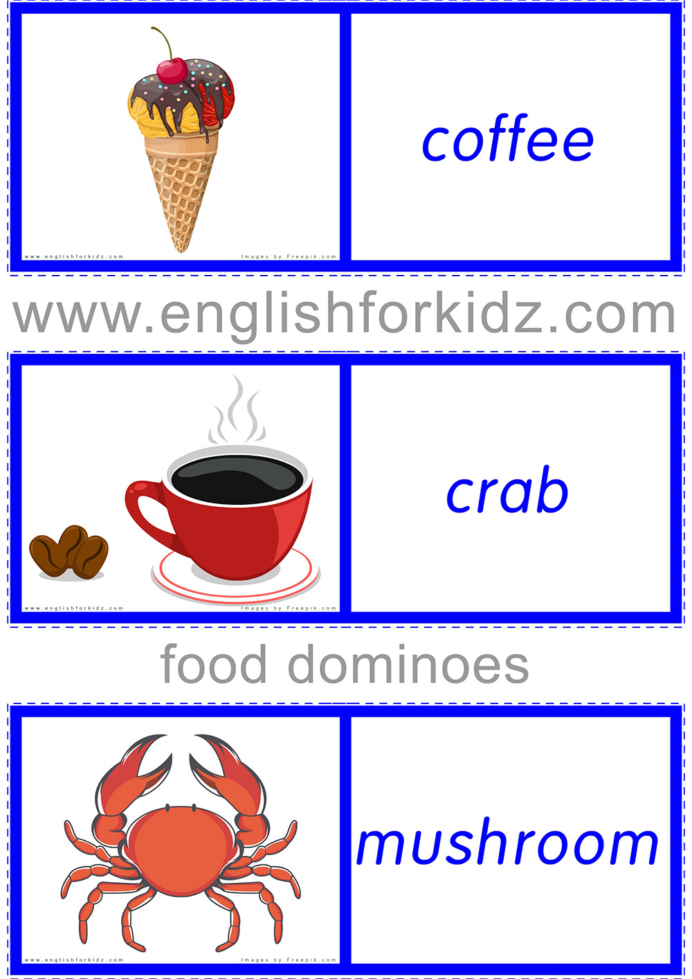 English for Kids Step by Step: Food and Drinks Dominoes. Part 1.