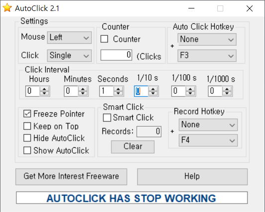 마우스 자동 클릭 프로그램 AutoClick 2.1 다운로드: 덕근닷컴