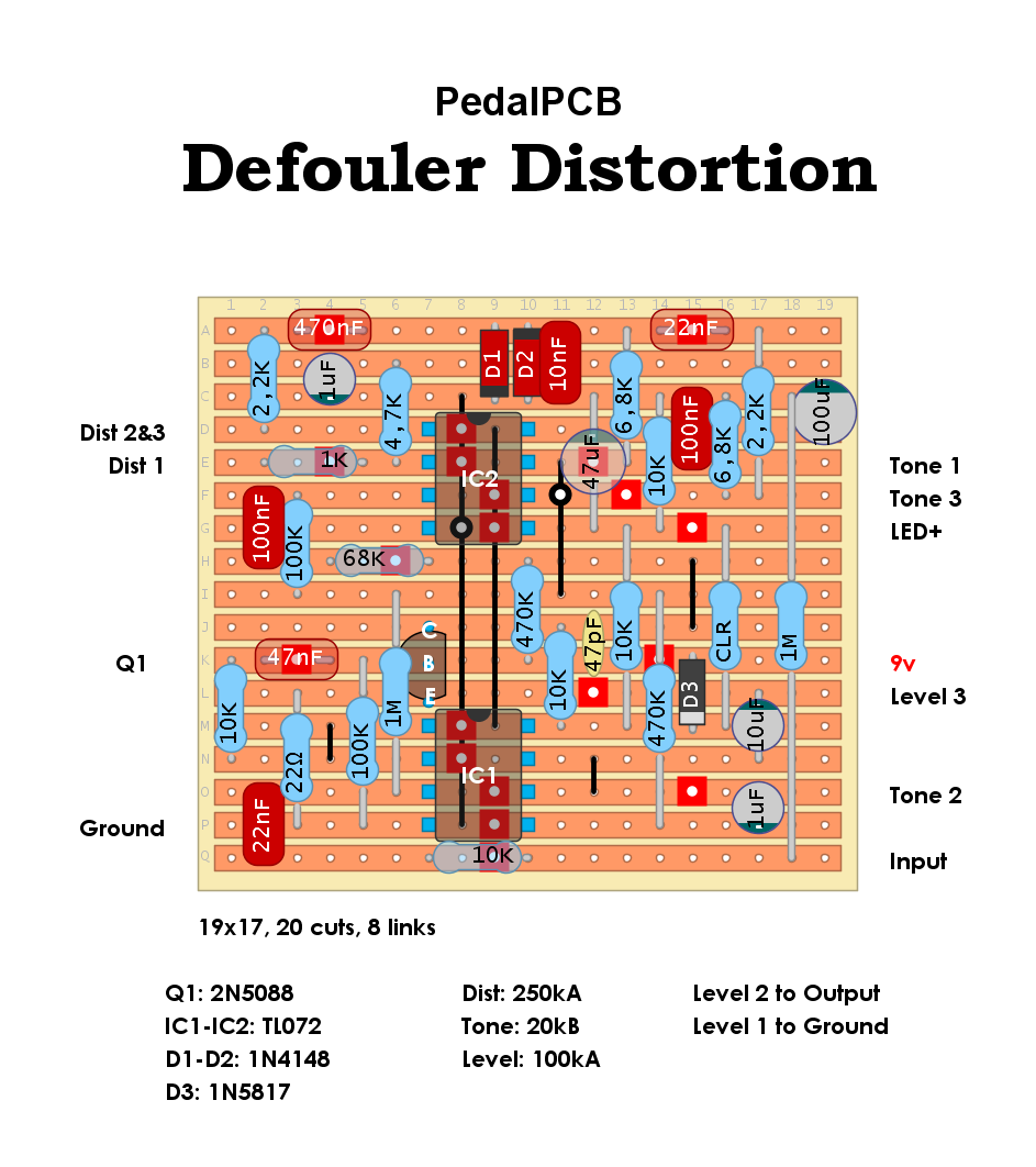 Dirtbox Layouts: PedalPCB Defouler Distortion