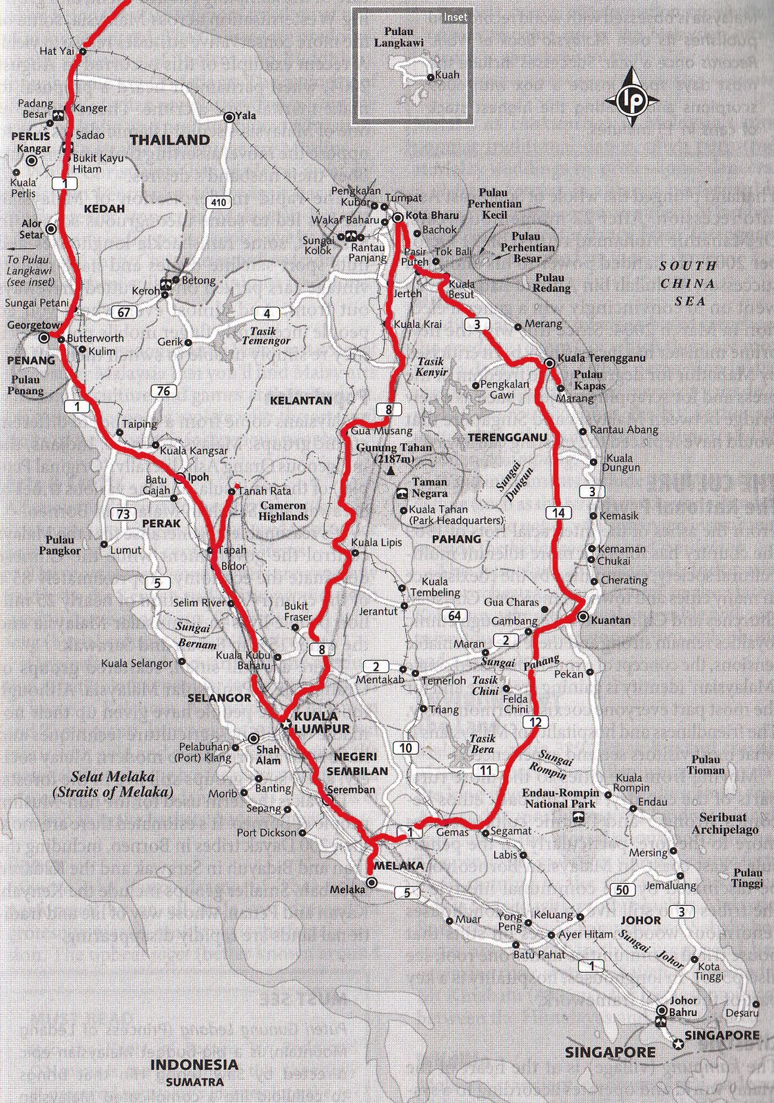 y me fui a Asia.: Mapa de la ruta por península malaya, Malasia