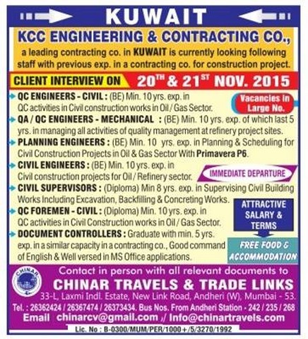 KCC Engineering & contracting company jobs for Kuwait | Gulf Jobs for ...