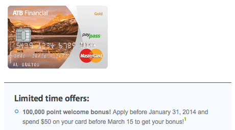 ATB Gold My Rewards Travel MasterCard 100,000 Point Sign Up Bonus ...