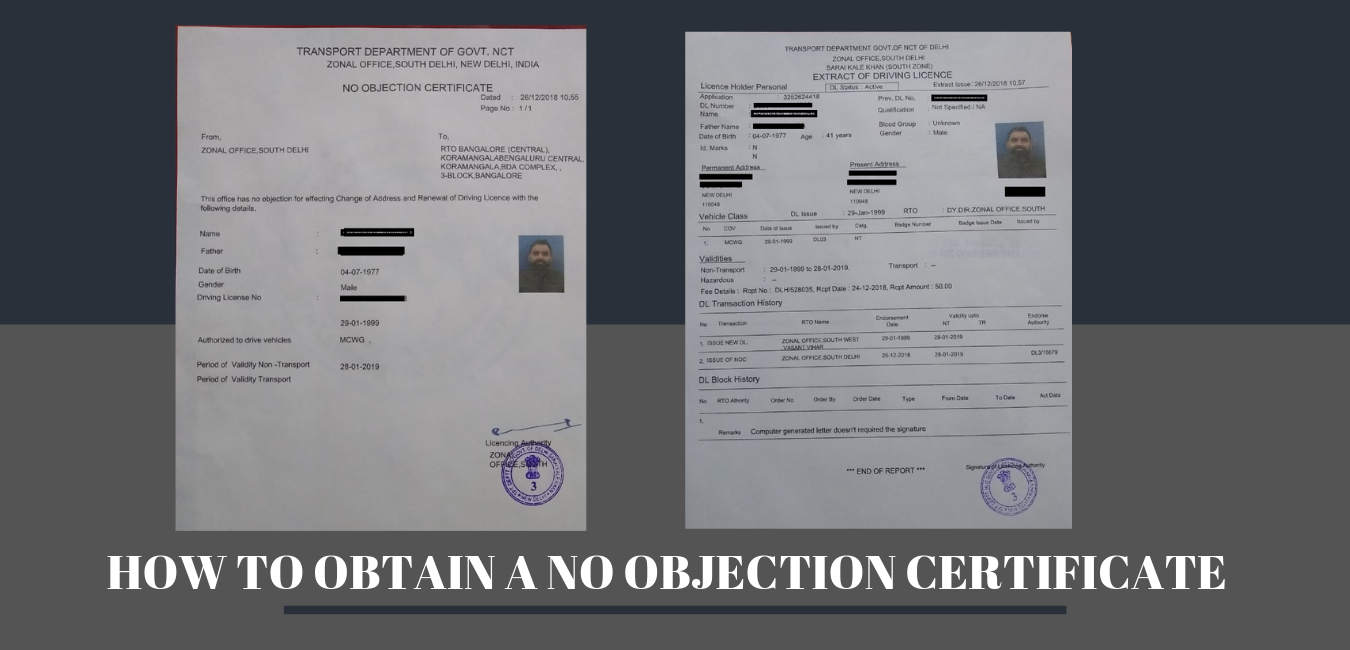 No Objection Certificate for Driving Licence