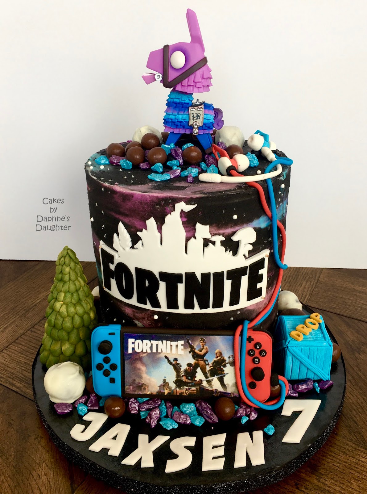 The Bake More: Galaxy Fortnite Cake with Loot Llama and Switch Controller