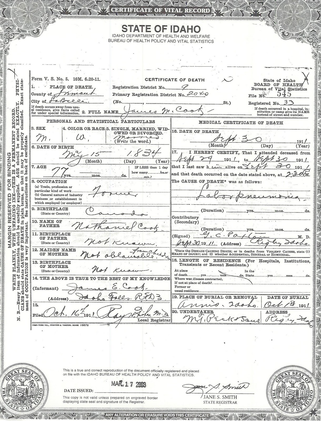 Cook Family History: James Nathaniel Cook