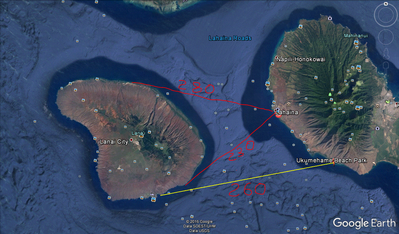 maui surf report: Buoys to Maui travel times and Maui's shadow lines
