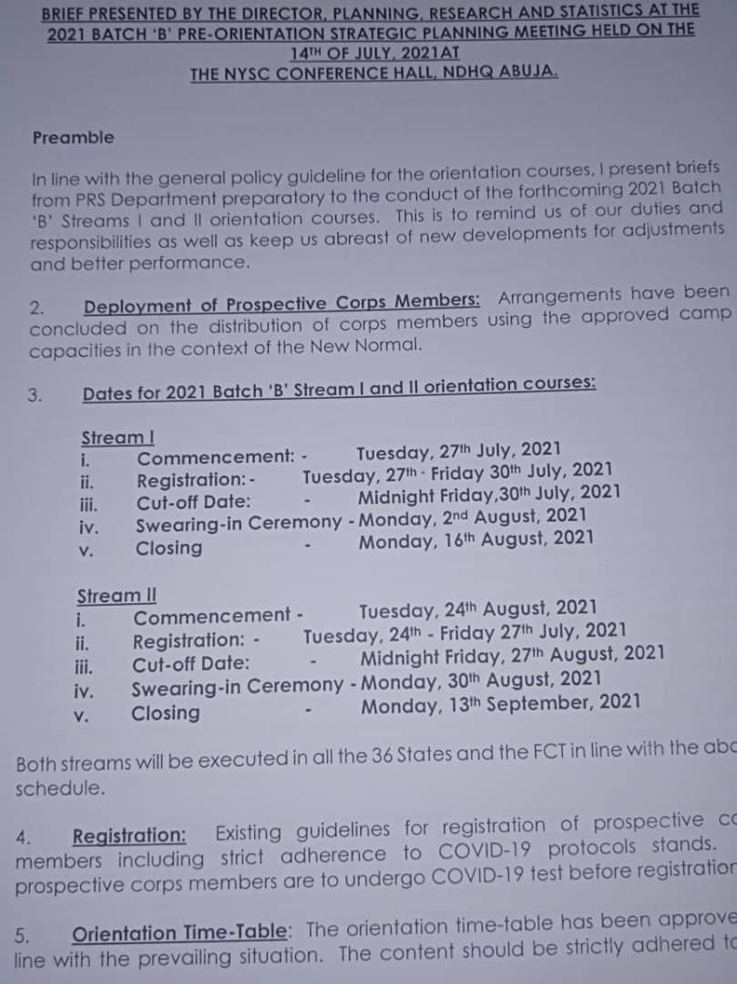 NYSC LATEST UPDATES FOR 2021 BATCH PCMs (A, B, & C)