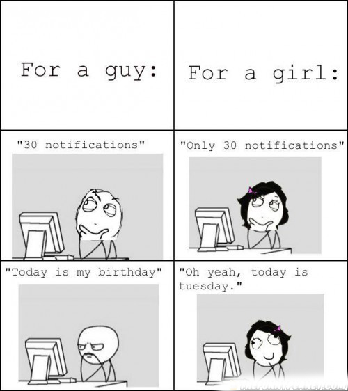 Facebook notifications for a guy and for a girl ~ Funny Pictures World