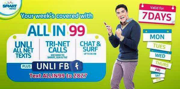 Smart Prepaid Plan ALL IN 99 with 7 days Unli all-net texts, Trinet ...
