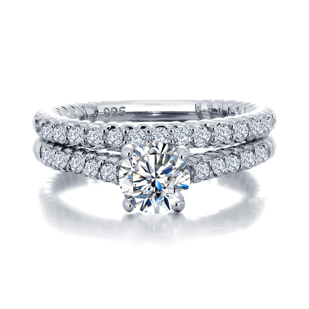 New 925 Sterling Silver Wedding Bridal Ring Women Cubic Zirconia Double ...
