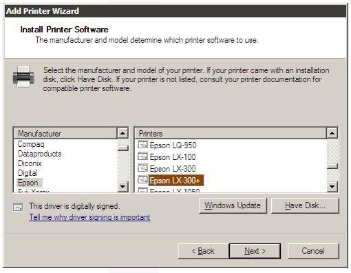 Instalasi Printer dengan driver yang di-support Windows XP