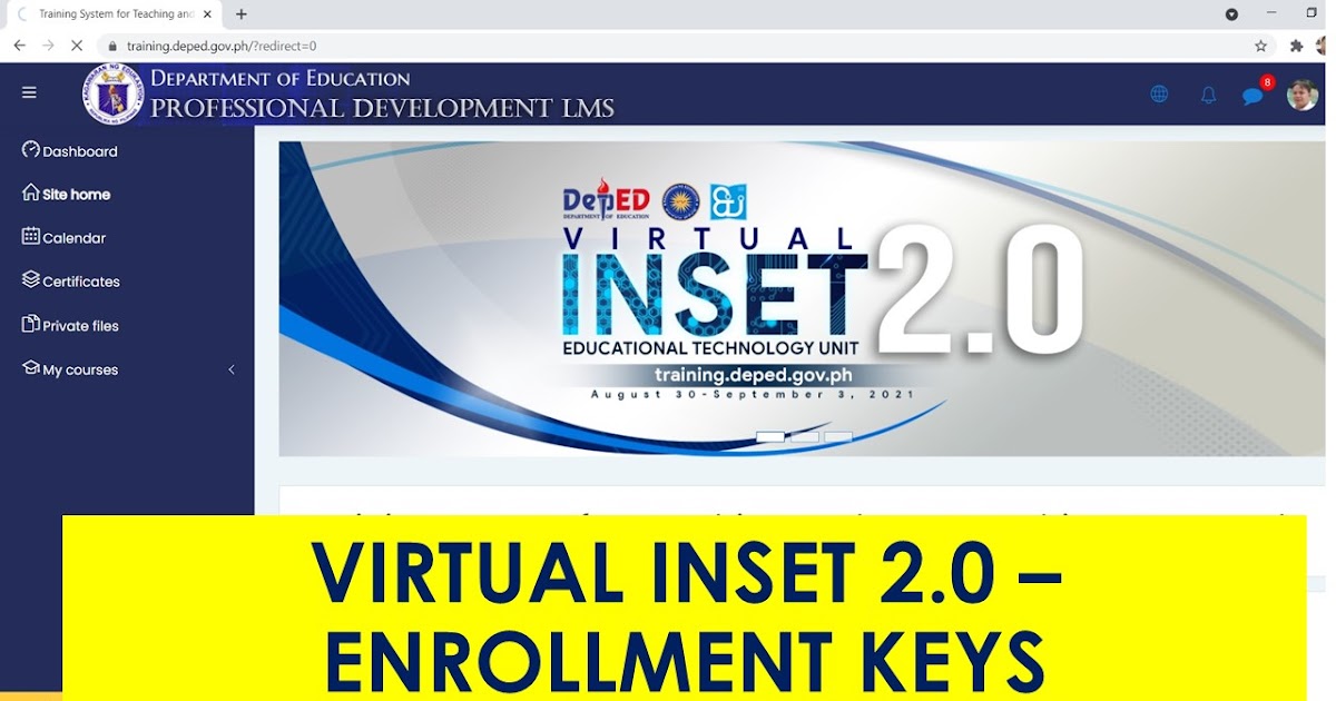 Virtual INSET 2.0 Enrollment Keys for teachers, parents, learners ...