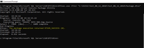 Microsoft Business Intelligence: DTEXEC command to execute the SSIS package