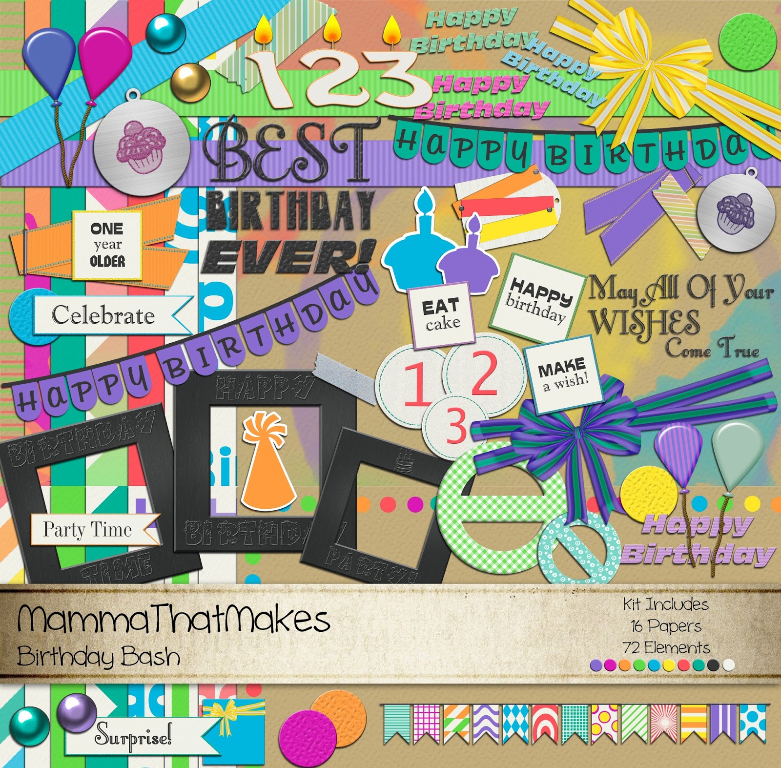 Mamma That Makes: Birthday Bash - Digital Scrapbooking Kit