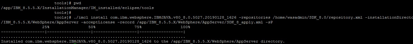 MiddlewareBox: Install SDK 8.0 on Websphere 8.5.5.9+ using Command method.