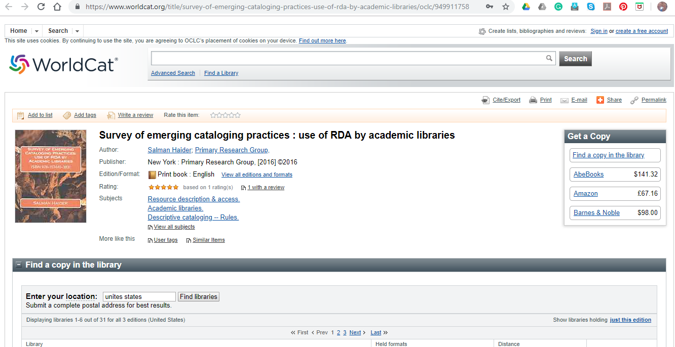 Cataloging Metadata Examples : RDA AACR2 LCSH LCC DDC MARC-21 BIBFRAME Etc.