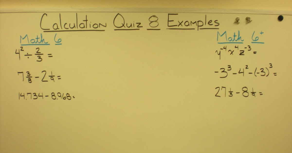Mr. Giomini's Mathematics Blog: Next Week's Calculation Quiz Examples